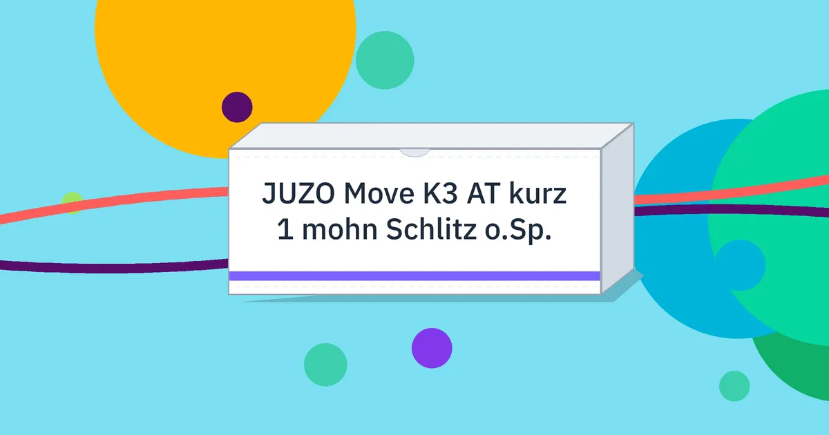Symbolbild: Packung mit der Aufschrift JUZO Move K3 AT kurz 1 mohn Schlitz o.Sp. (PZN 20685885) – Verfügbarkeit und Bezug in Apotheken in Frankfurt am Main