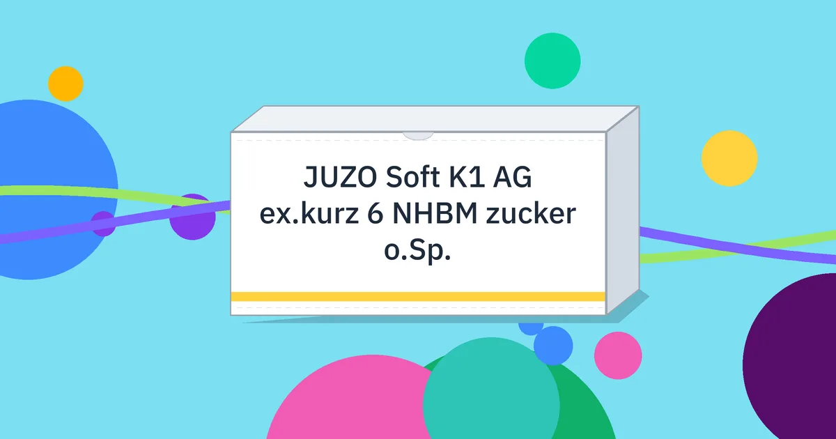 Symbolbild: Packung mit der Aufschrift JUZO Soft K1 AG ex.kurz 6 NHBM zucker o.Sp. (PZN 15001169) – Verfügbarkeit und Bezug in Apotheken in Frankfurt am Main