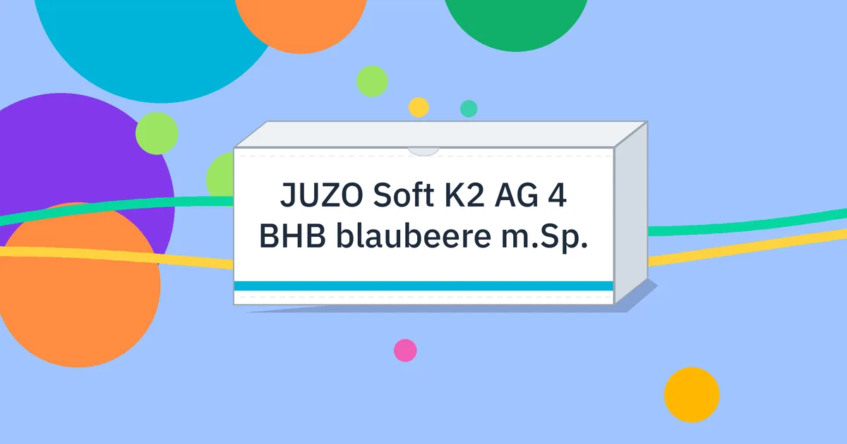 Symbolbild: Packung mit der Aufschrift JUZO Soft K2 AG 4 BHB blaubeere m.Sp. (PZN 14824940) – Verfügbarkeit und Bezug in Apotheken in Frankfurt am Main