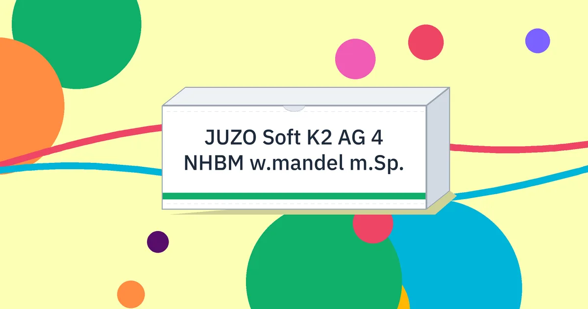 Symbolbild: Packung mit der Aufschrift JUZO Soft K2 AG 4 NHBM w.mandel m.Sp. (PZN 15019034) – Verfügbarkeit und Bezug in Apotheken in Frankfurt am Main