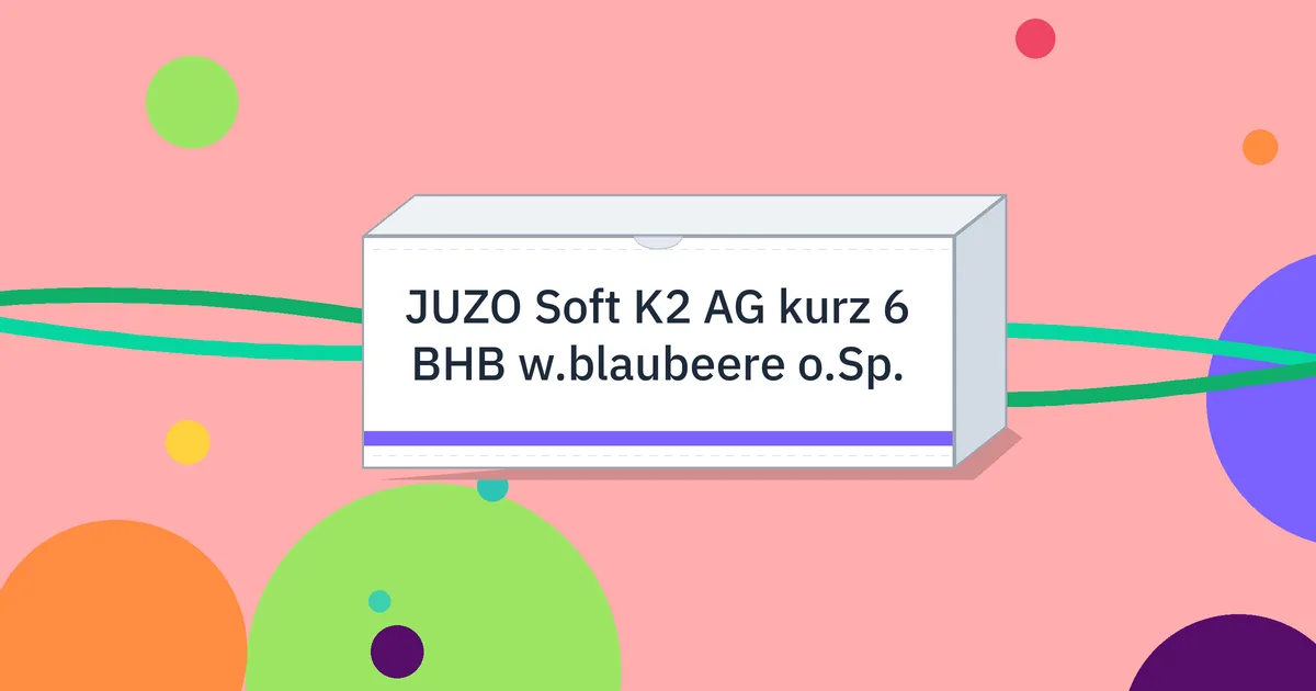Symbolbild: Packung mit der Aufschrift JUZO Soft K2 AG kurz 6 BHB w.blaubeere o.Sp. (PZN 14842866) – Verfügbarkeit und Bezug in Apotheken in Frankfurt am Main