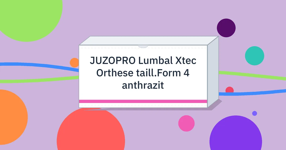 Symbolbild: Packung mit der Aufschrift JUZOPRO Lumbal Xtec Orthese taill.Form 4 anthrazit (PZN 16498290) – Verfügbarkeit und Bezug in Apotheken in Frankfurt am Main