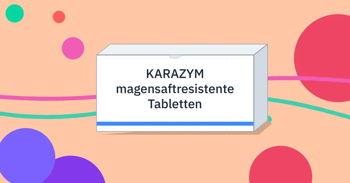 Symbolbild: Packung mit der Aufschrift KARAZYM magensaftresistente Tabletten (PZN 02512129) – Verfügbarkeit und Bezug in Apotheken in Frankfurt am Main