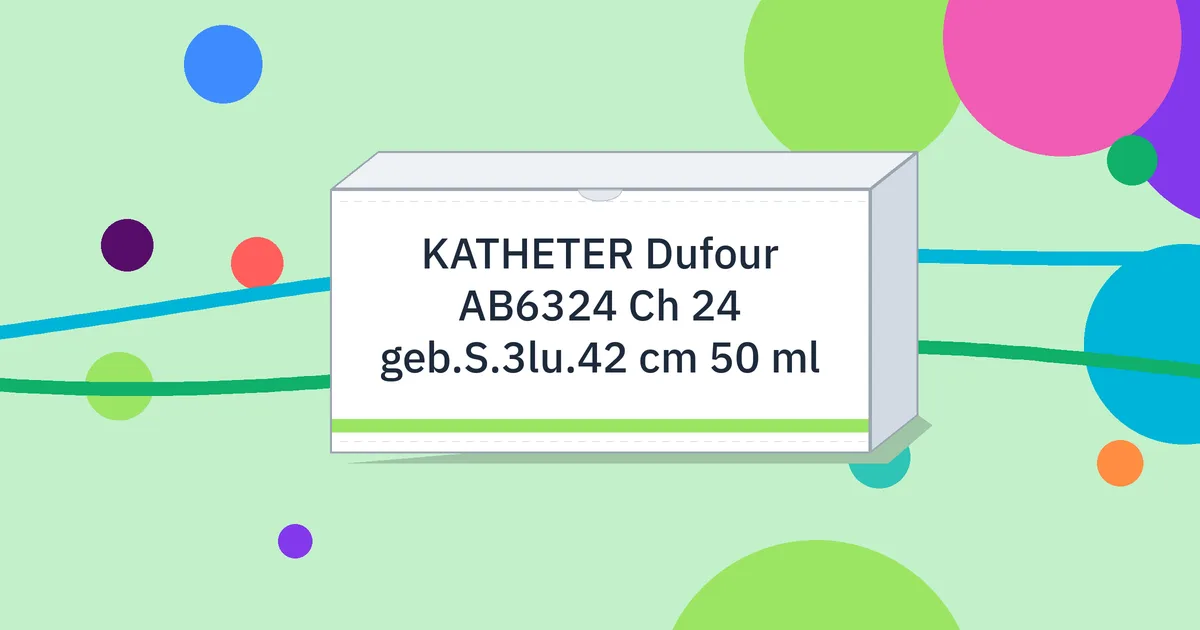 Symbolbild: Packung mit der Aufschrift KATHETER Dufour AB6324 Ch 24 geb.S.3lu.42 cm 50 ml (PZN 00152945) – Verfügbarkeit und Bezug in Apotheken in Frankfurt am Main