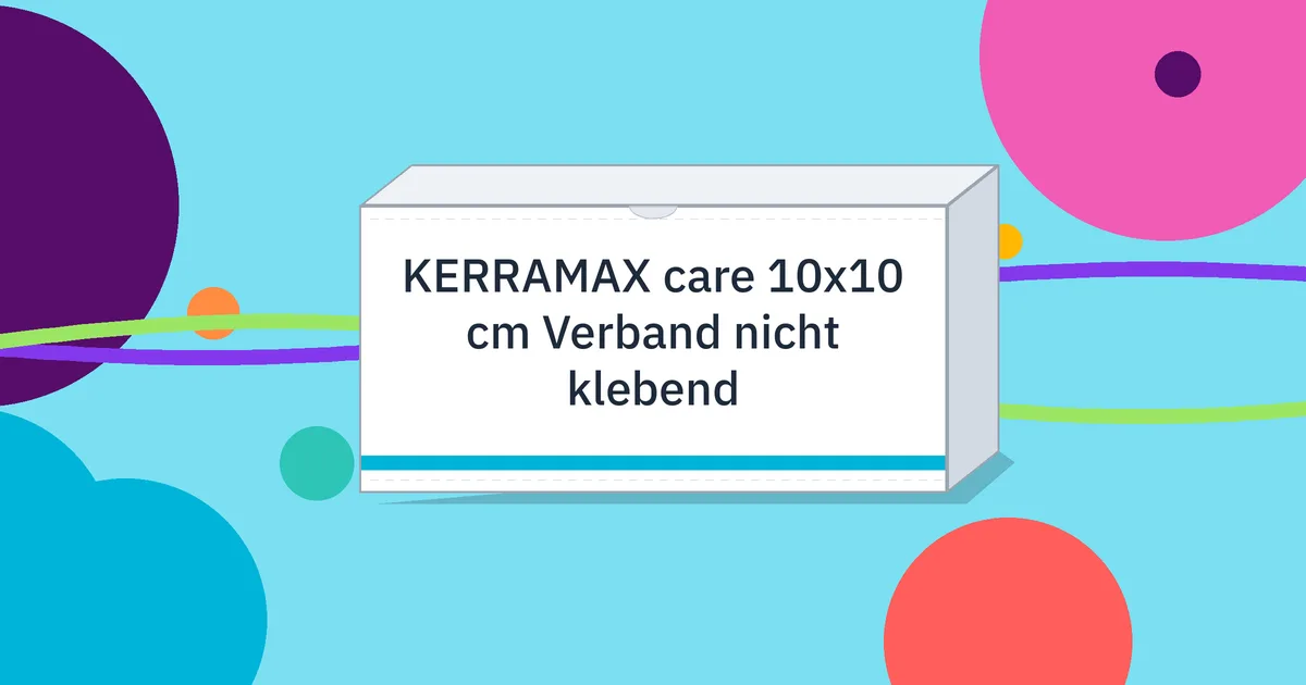 Symbolbild: Packung mit der Aufschrift KERRAMAX care 10x10 cm Verband nicht klebend (PZN 18729635) – Verfügbarkeit und Bezug in Apotheken in Frankfurt am Main