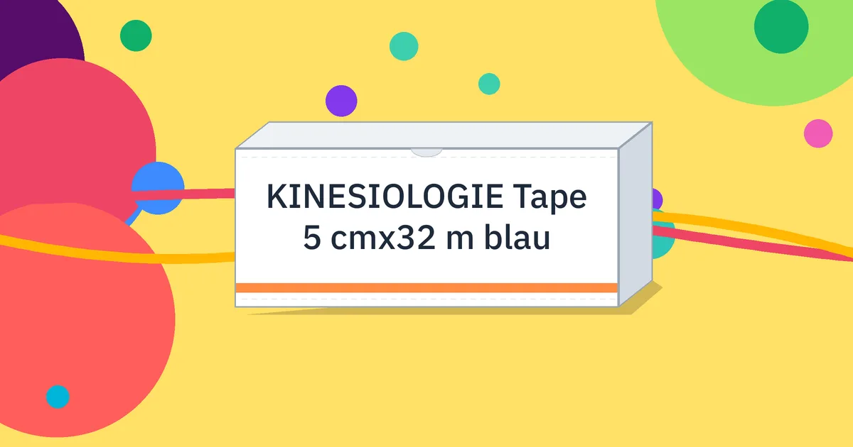 Symbolbild: Packung mit der Aufschrift KINESIOLOGIE Tape 5 cmx32 m blau (PZN 06870452) – Verfügbarkeit und Bezug in Apotheken in Frankfurt am Main
