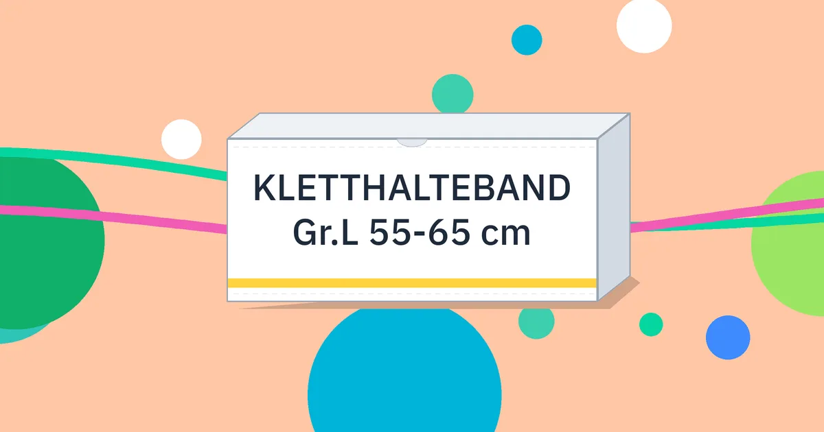 Symbolbild: Packung mit der Aufschrift KLETTHALTEBAND Gr.L 55-65 cm (PZN 00045600) – Verfügbarkeit und Bezug in Apotheken in Frankfurt am Main