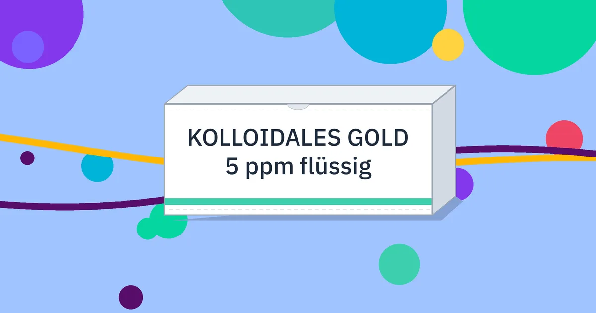 Symbolbild: Packung mit der Aufschrift KOLLOIDALES GOLD 5 ppm flüssig (PZN 16364170) – Verfügbarkeit und Bezug in Apotheken in Frankfurt am Main