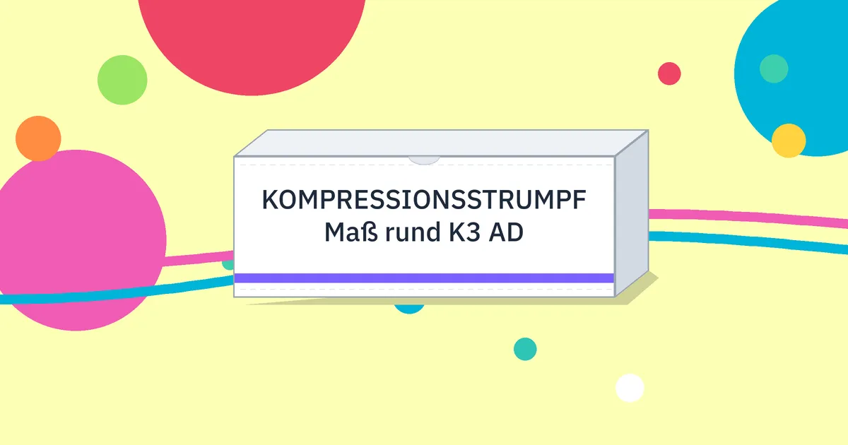 Symbolbild: Packung mit der Aufschrift KOMPRESSIONSSTRUMPF Maß rund K3 AD (PZN 10011648) – Verfügbarkeit und Bezug in Apotheken in Frankfurt am Main