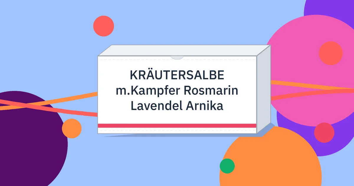 Symbolbild: Packung mit der Aufschrift KRÄUTERSALBE m.Kampfer Rosmarin Lavendel Arnika (PZN 12360991) – Verfügbarkeit und Bezug in Apotheken in Frankfurt am Main