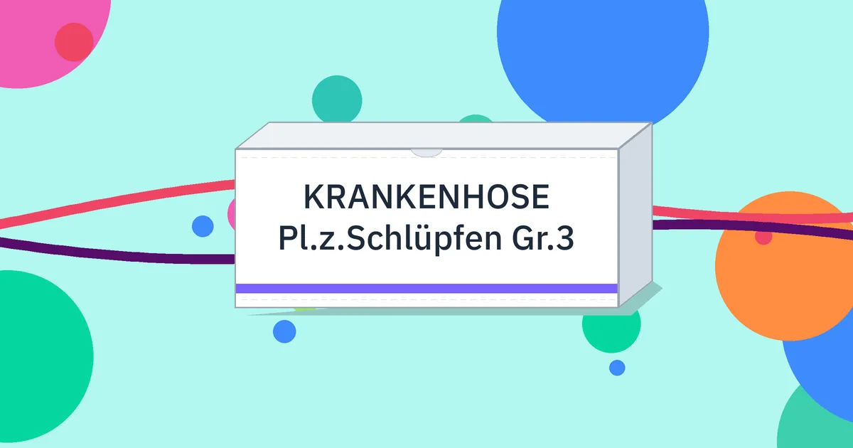 Symbolbild: Packung mit der Aufschrift KRANKENHOSE Pl.z.Schlüpfen Gr.3 (PZN 01740650) – Verfügbarkeit und Bezug in Apotheken in Frankfurt am Main