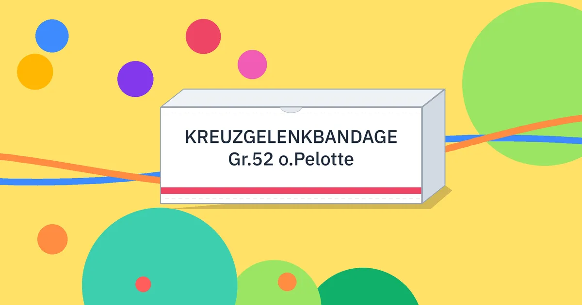 Symbolbild: Packung mit der Aufschrift KREUZGELENKBANDAGE Gr.52 o.Pelotte (PZN 01731473) – Verfügbarkeit und Bezug in Apotheken in Frankfurt am Main