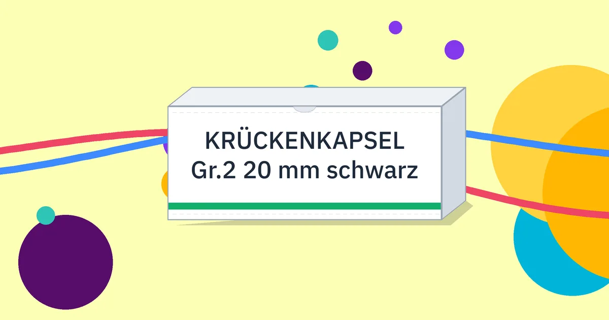 Symbolbild: Packung mit der Aufschrift KRÜCKENKAPSEL Gr.2 20 mm schwarz (PZN 03097856) – Verfügbarkeit und Bezug in Apotheken in Frankfurt am Main