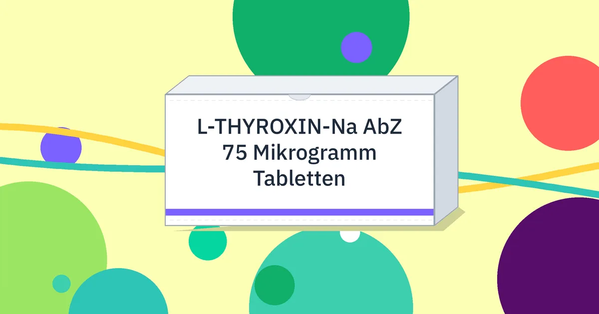 Symbolbild: Packung mit der Aufschrift L-THYROXIN-Na AbZ 75 Mikrogramm Tabletten (PZN 09082347) – Verfügbarkeit und Bezug in Apotheken in Frankfurt am Main