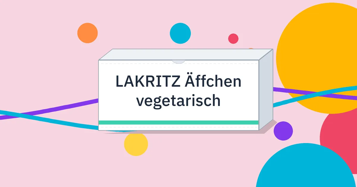 Symbolbild: Packung mit der Aufschrift LAKRITZ Äffchen vegetarisch (PZN 18905894) – Verfügbarkeit und Bezug in Apotheken in Frankfurt am Main
