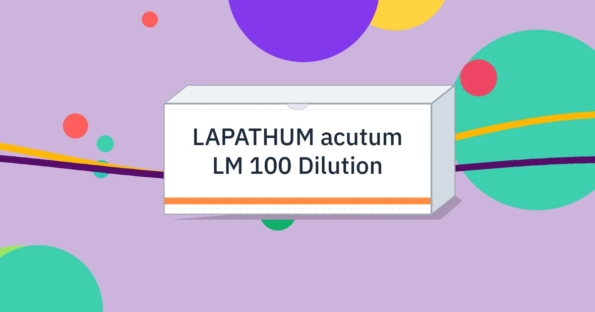 Symbolbild: Packung mit der Aufschrift LAPATHUM acutum LM 100 Dilution (PZN 13522970) – Verfügbarkeit und Bezug in Apotheken in Frankfurt am Main