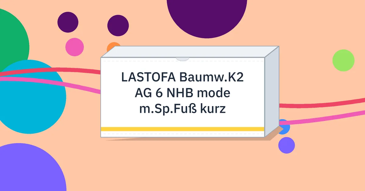 Symbolbild: Packung mit der Aufschrift LASTOFA Baumw.K2 AG 6 NHB mode m.Sp.Fuß kurz (PZN 01947210) – Verfügbarkeit und Bezug in Apotheken in Frankfurt am Main