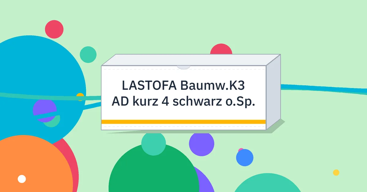 Symbolbild: Packung mit der Aufschrift LASTOFA Baumw.K3 AD kurz 4 schwarz o.Sp. (PZN 01953972) – Verfügbarkeit und Bezug in Apotheken in Frankfurt am Main