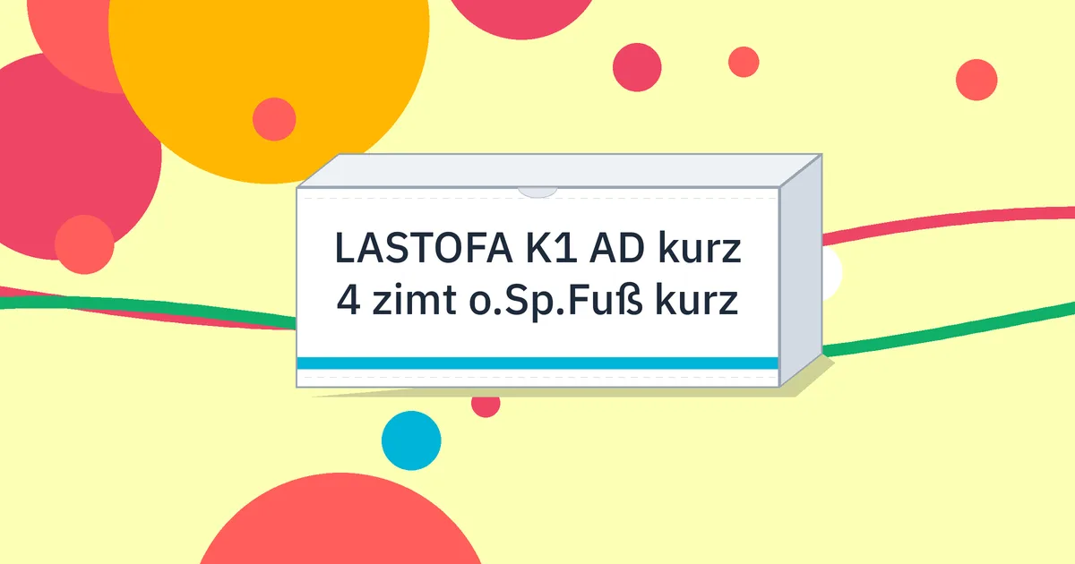 Symbolbild: Packung mit der Aufschrift LASTOFA K1 AD kurz 4 zimt o.Sp.Fuß kurz (PZN 13787409) – Verfügbarkeit und Bezug in Apotheken in Frankfurt am Main