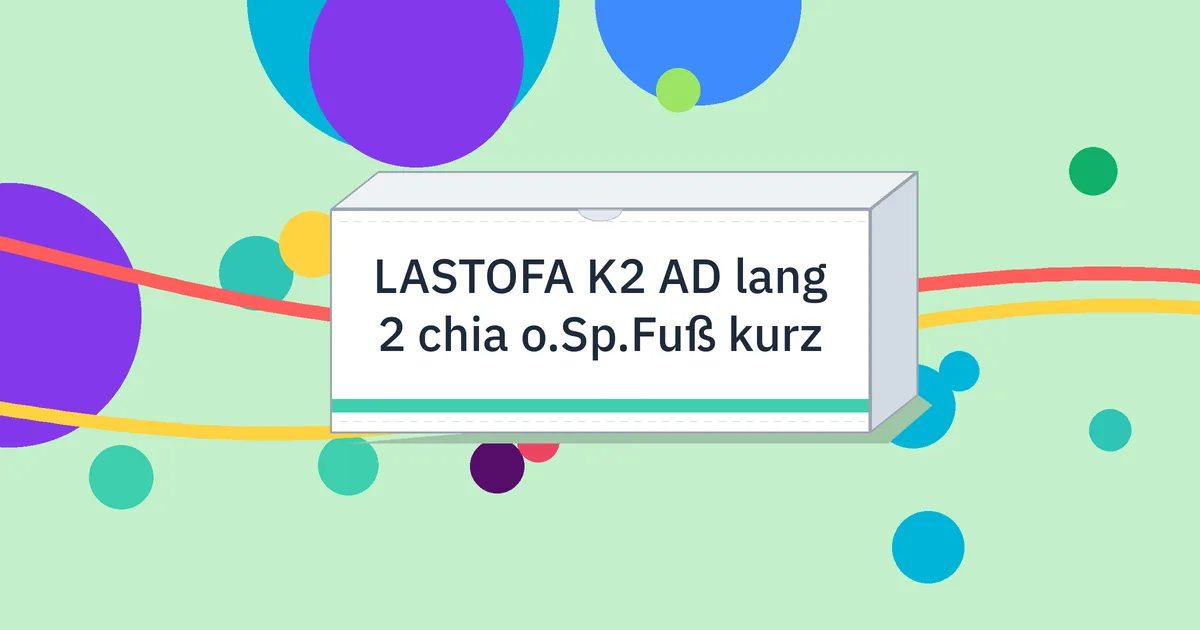 Symbolbild: Packung mit der Aufschrift LASTOFA K2 AD lang 2 chia o.Sp.Fuß kurz (PZN 13799743) – Verfügbarkeit und Bezug in Apotheken in Frankfurt am Main