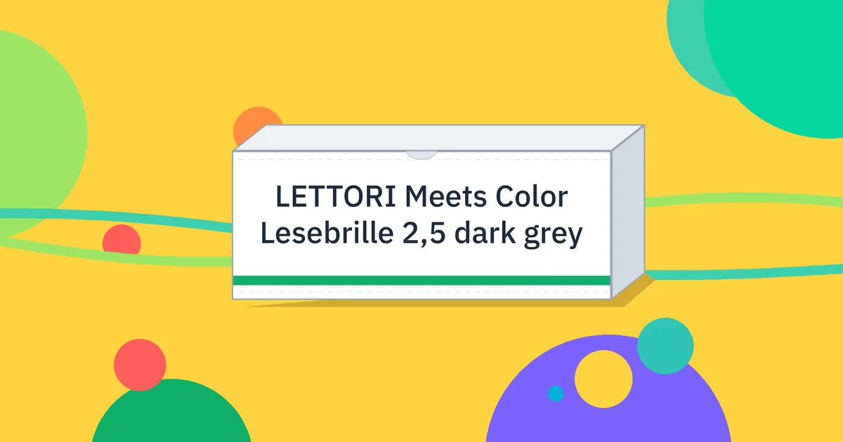 Symbolbild: Packung mit der Aufschrift LETTORI Meets Color Lesebrille 2,5 dark grey (PZN 11141962) – Verfügbarkeit und Bezug in Apotheken in Frankfurt am Main