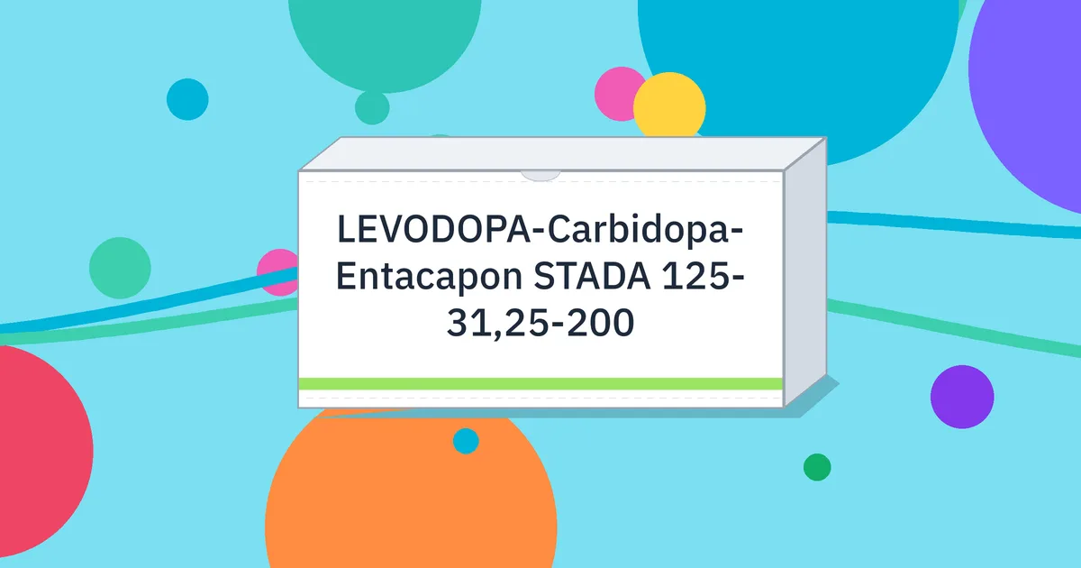 Symbolbild: Packung mit der Aufschrift LEVODOPA-Carbidopa-Entacapon STADA 125-31,25-200 (PZN 10386816) – Verfügbarkeit und Bezug in Apotheken in Frankfurt am Main