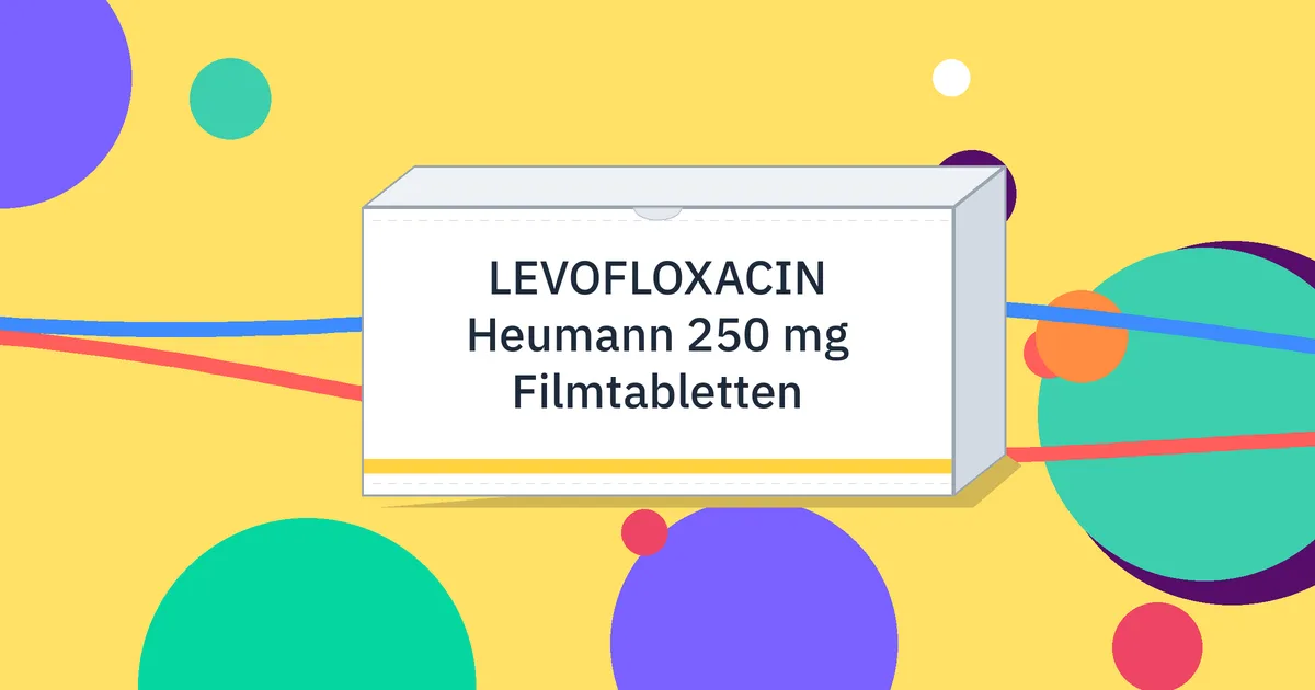 Symbolbild: Packung mit der Aufschrift LEVOFLOXACIN Heumann 250 mg Filmtabletten (PZN 08806470) – Verfügbarkeit und Bezug in Apotheken in Frankfurt am Main