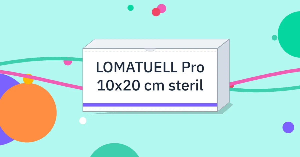 Symbolbild: Packung mit der Aufschrift LOMATUELL Pro 10x20 cm steril (PZN 15998872) – Verfügbarkeit und Bezug in Apotheken in Frankfurt am Main
