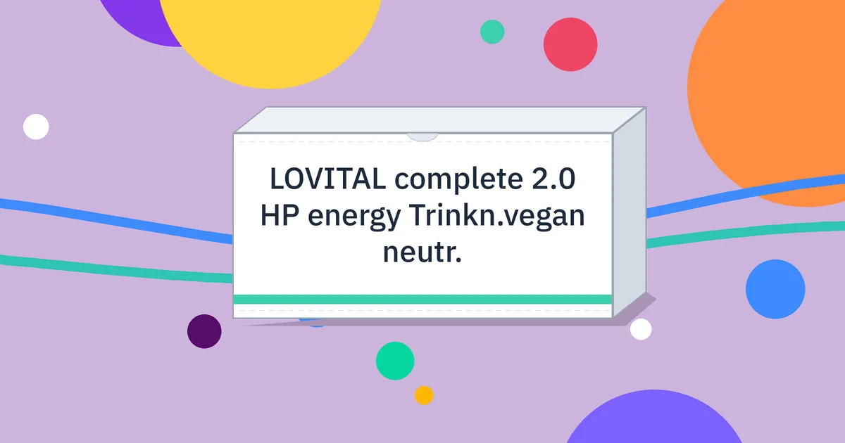 Symbolbild: Packung mit der Aufschrift LOVITAL complete 2.0 HP energy Trinkn.vegan neutr. (PZN 20629668) – Verfügbarkeit und Bezug in Apotheken in Frankfurt am Main