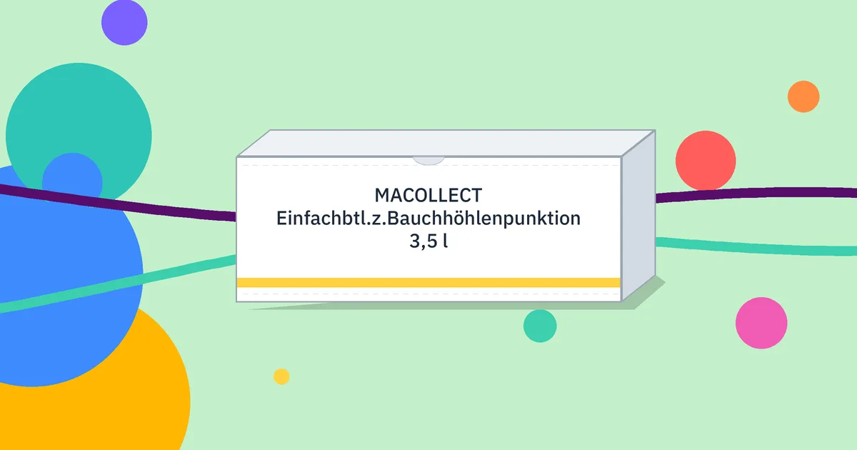 Symbolbild: Packung mit der Aufschrift MACOLLECT Einfachbtl.z.Bauchhöhlenpunktion 3,5 l (PZN 10329534) – Verfügbarkeit und Bezug in Apotheken in Frankfurt am Main