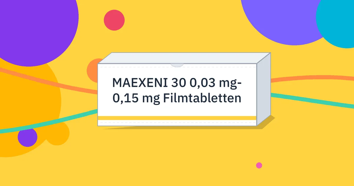Symbolbild: Packung mit der Aufschrift MAEXENI 30 0,03 mg-0,15 mg Filmtabletten (PZN 10170513) – Verfügbarkeit und Bezug in Apotheken in Frankfurt am Main