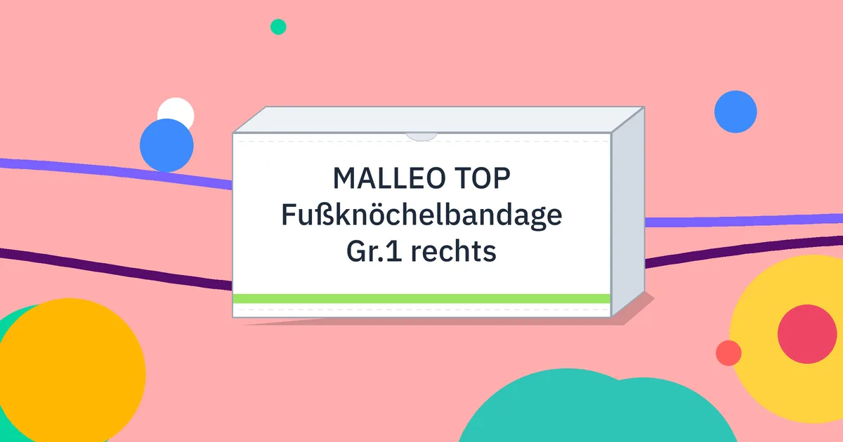 Symbolbild: Packung mit der Aufschrift MALLEO TOP Fußknöchelbandage Gr.1 rechts (PZN 05046219) – Verfügbarkeit und Bezug in Apotheken in Frankfurt am Main