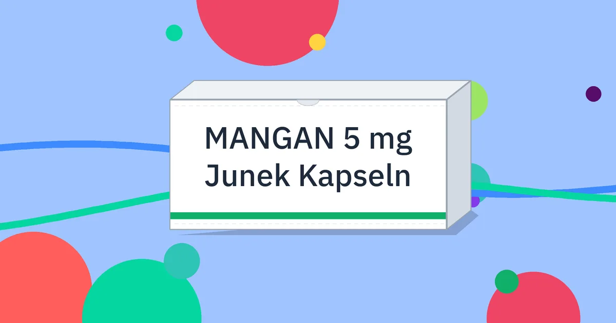 Symbolbild: Packung mit der Aufschrift MANGAN 5 mg Junek Kapseln (PZN 10062781) – Verfügbarkeit und Bezug in Apotheken in Frankfurt am Main