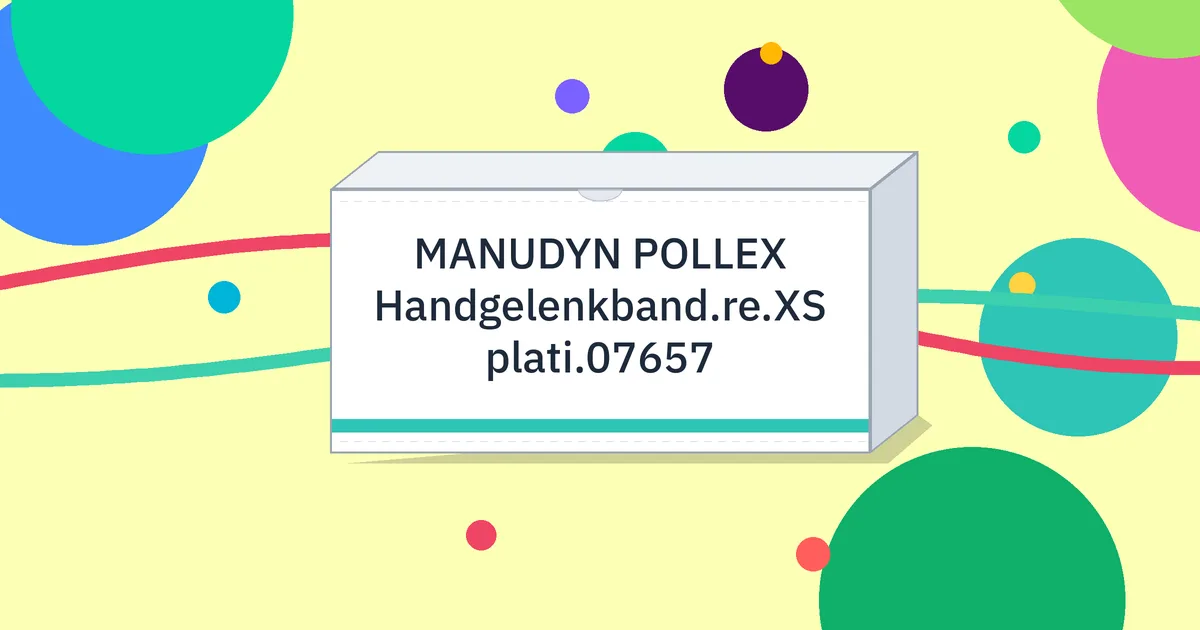 Symbolbild: Packung mit der Aufschrift MANUDYN POLLEX Handgelenkband.re.XS plati.07657 (PZN 13986250) – Verfügbarkeit und Bezug in Apotheken in Frankfurt am Main