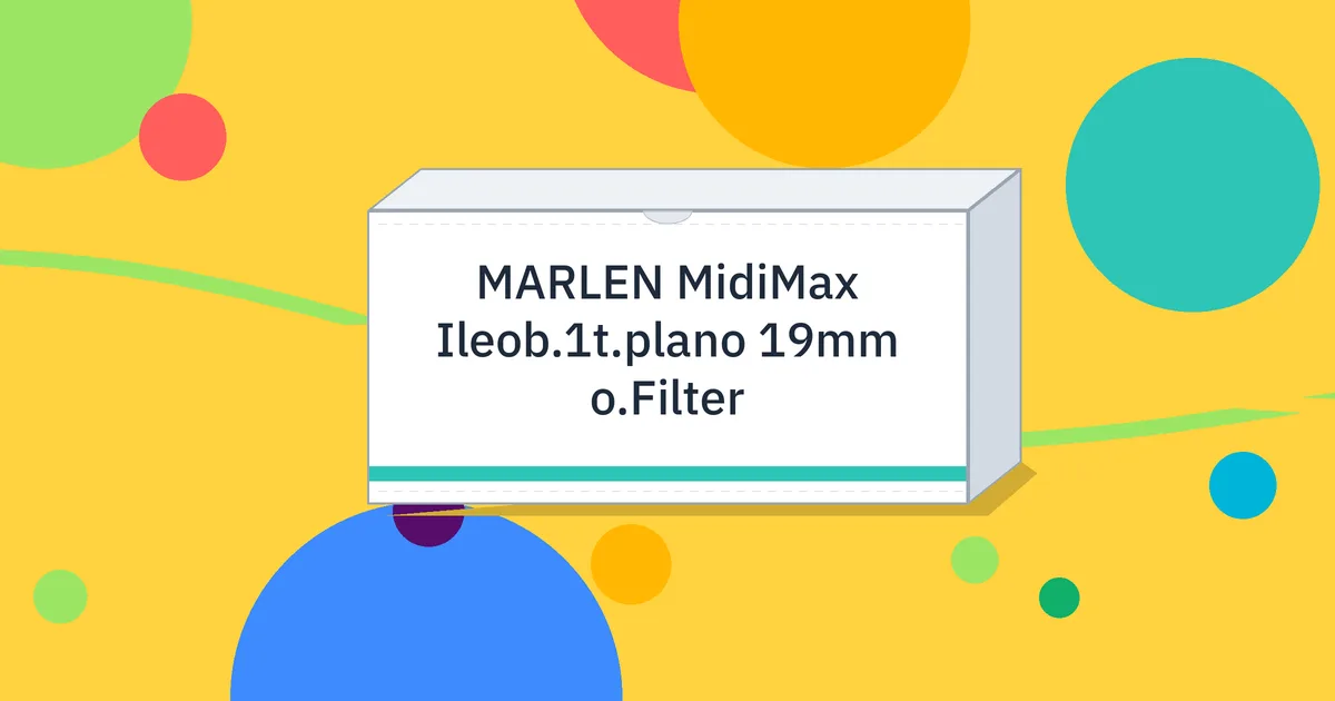 Symbolbild: Packung mit der Aufschrift MARLEN MidiMax Ileob.1t.plano 19mm o.Filter (PZN 16658374) – Verfügbarkeit und Bezug in Apotheken in Frankfurt am Main