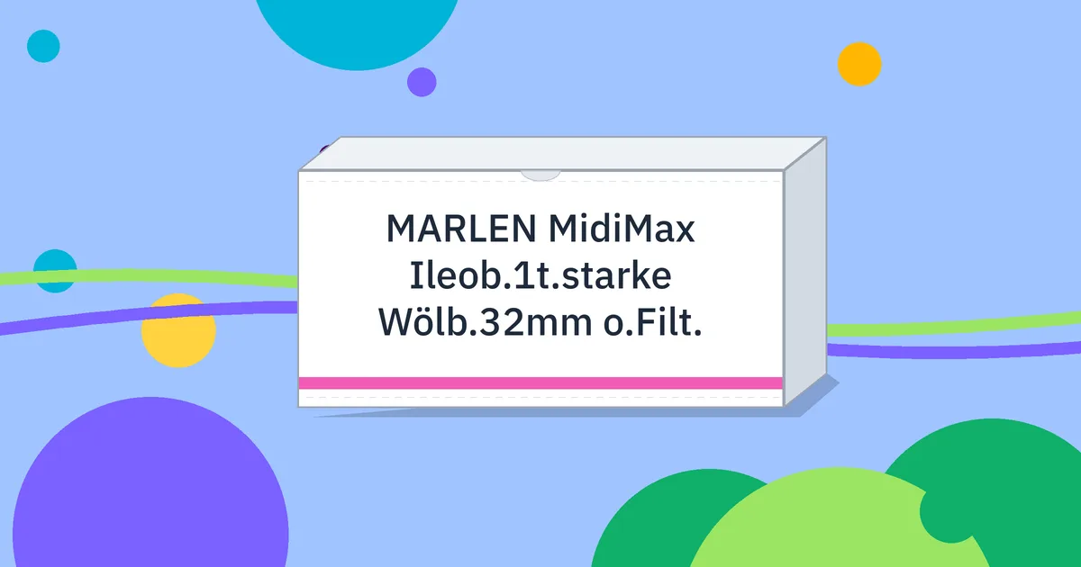 Symbolbild: Packung mit der Aufschrift MARLEN MidiMax Ileob.1t.starke Wölb.32mm o.Filt. (PZN 16658635) – Verfügbarkeit und Bezug in Apotheken in Frankfurt am Main