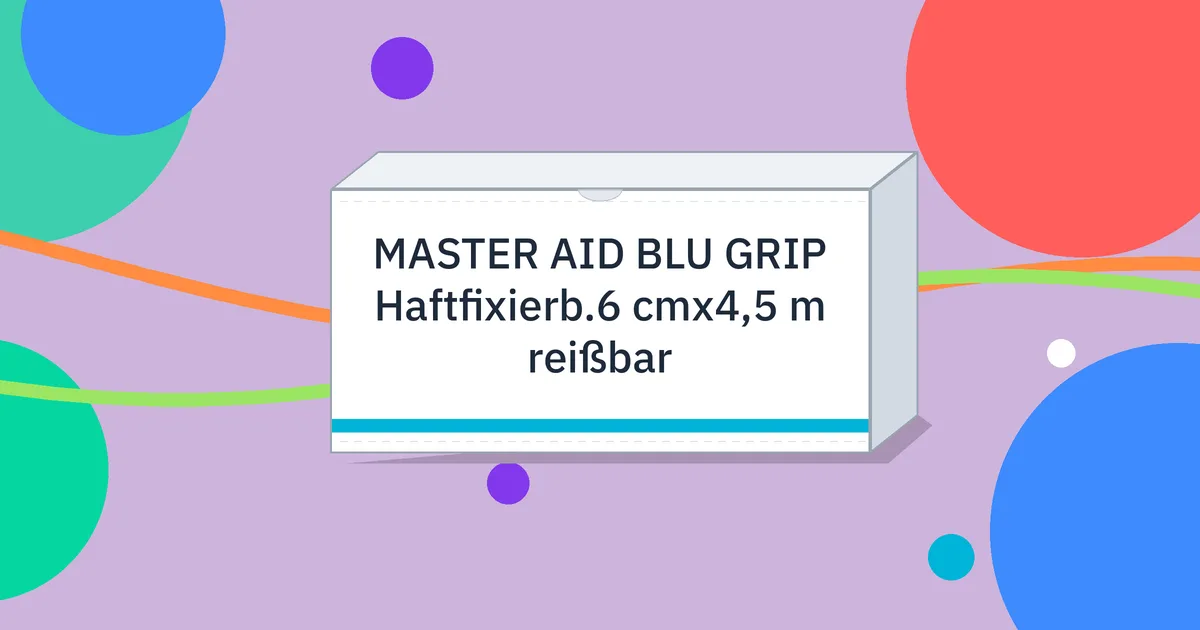 Symbolbild: Packung mit der Aufschrift MASTER AID BLU GRIP Haftfixierb.6 cmx4,5 m reißbar (PZN 10067956) – Verfügbarkeit und Bezug in Apotheken in Frankfurt am Main