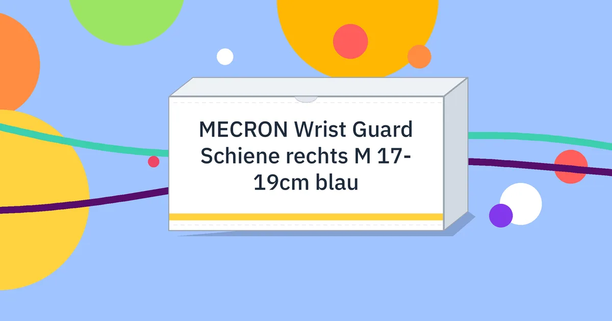 Symbolbild: Packung mit der Aufschrift MECRON Wrist Guard Schiene rechts M 17-19cm blau (PZN 16630832) – Verfügbarkeit und Bezug in Apotheken in Frankfurt am Main