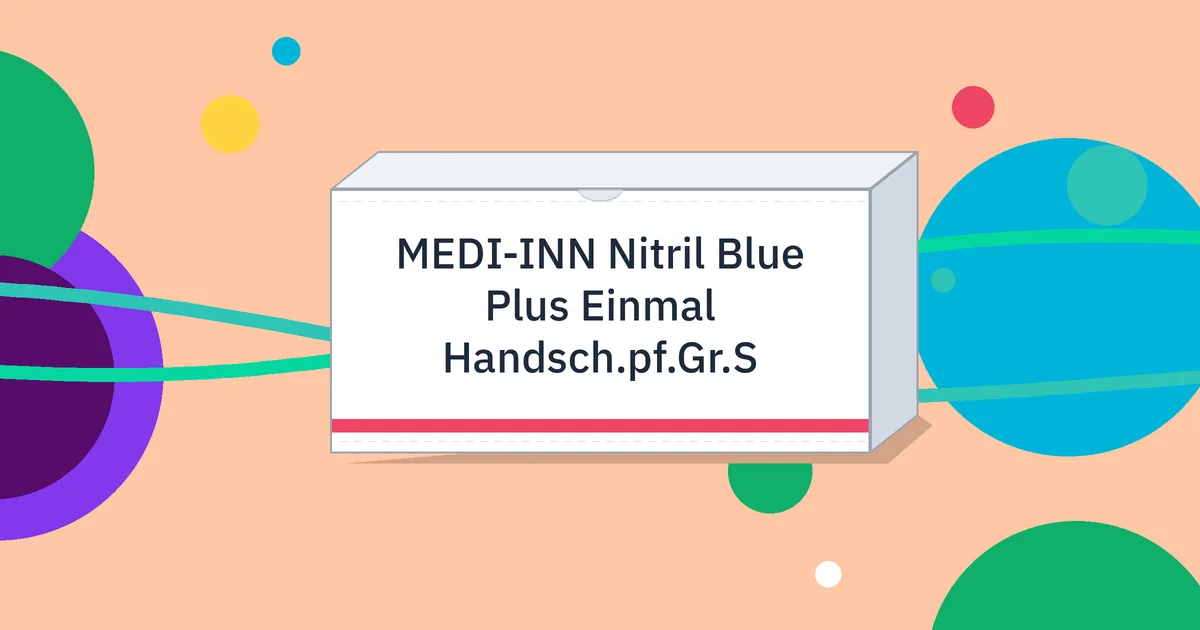 Symbolbild: Packung mit der Aufschrift MEDI-INN Nitril Blue Plus Einmal Handsch.pf.Gr.S (PZN 04787741) – Verfügbarkeit und Bezug in Apotheken in Frankfurt am Main