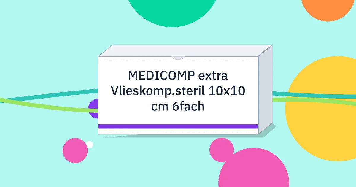 Symbolbild: Packung mit der Aufschrift MEDICOMP extra Vlieskomp.steril 10x10 cm 6fach (PZN 16585451) – Verfügbarkeit und Bezug in Apotheken in Frankfurt am Main