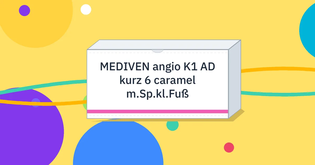 Symbolbild: Packung mit der Aufschrift MEDIVEN angio K1 AD kurz 6 caramel m.Sp.kl.Fuß (PZN 17210322) – Verfügbarkeit und Bezug in Apotheken in Frankfurt am Main