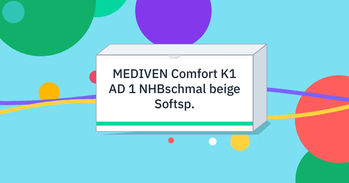 Symbolbild: Packung mit der Aufschrift MEDIVEN Comfort K1 AD 1 NHBschmal beige Softsp. (PZN 14562055) – Verfügbarkeit und Bezug in Apotheken in Frankfurt am Main