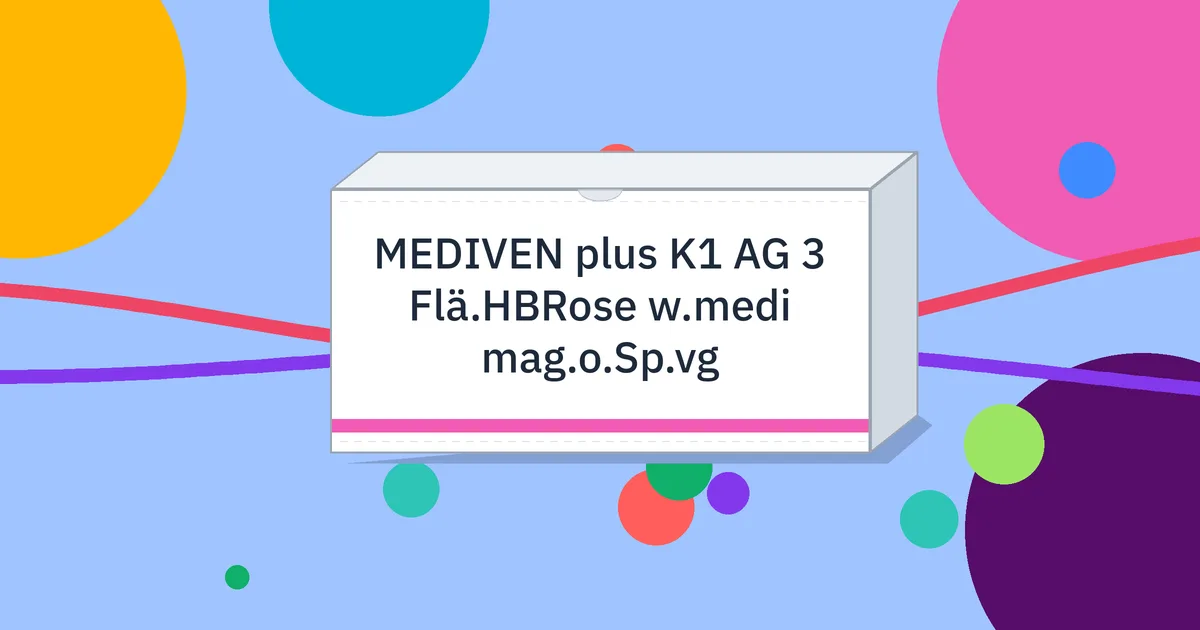 Symbolbild: Packung mit der Aufschrift MEDIVEN plus K1 AG 3 Flä.HBRose w.medi mag.o.Sp.vg (PZN 15913858) – Verfügbarkeit und Bezug in Apotheken in Frankfurt am Main