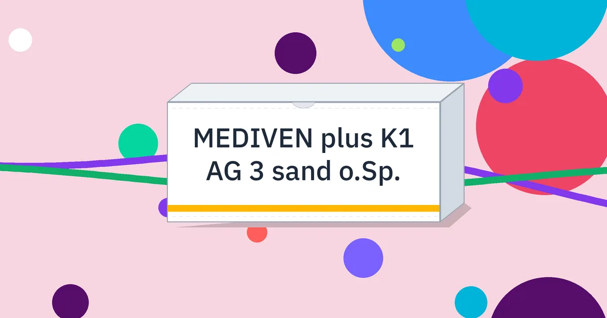 Symbolbild: Packung mit der Aufschrift MEDIVEN plus K1 AG 3 sand o.Sp. (PZN 18937859) – Verfügbarkeit und Bezug in Apotheken in Frankfurt am Main