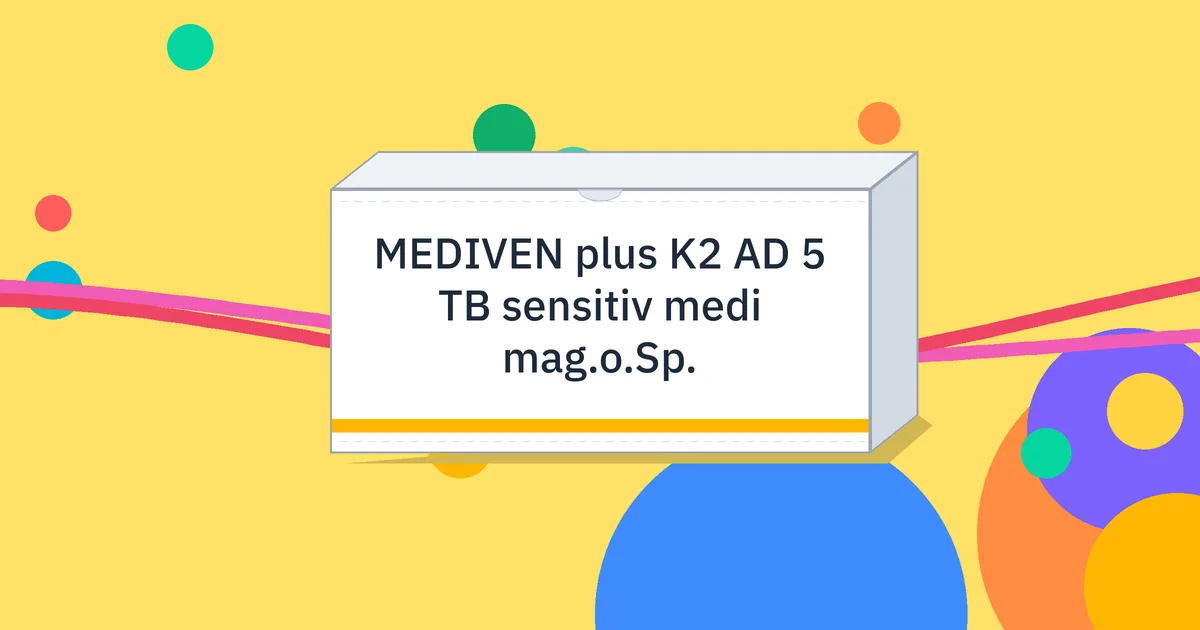 Symbolbild: Packung mit der Aufschrift MEDIVEN plus K2 AD 5 TB sensitiv medi mag.o.Sp. (PZN 15105176) – Verfügbarkeit und Bezug in Apotheken in Frankfurt am Main