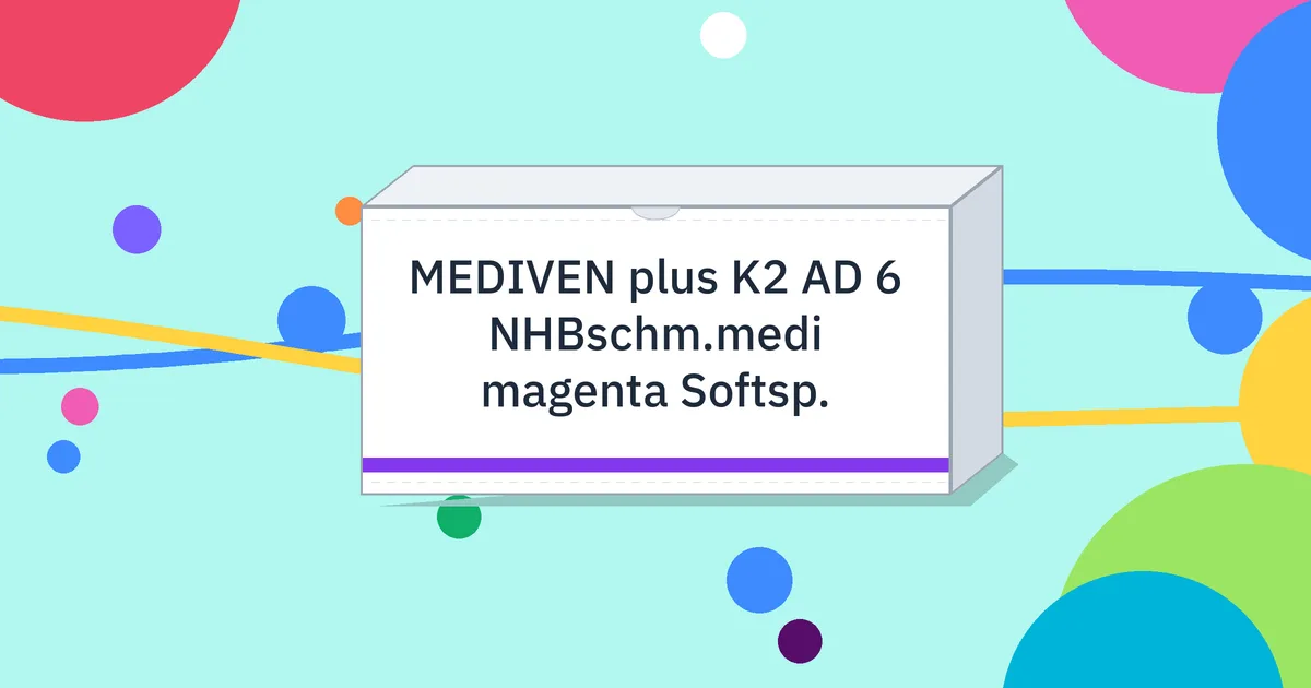 Symbolbild: Packung mit der Aufschrift MEDIVEN plus K2 AD 6 NHBschm.medi magenta Softsp. (PZN 15938663) – Verfügbarkeit und Bezug in Apotheken in Frankfurt am Main
