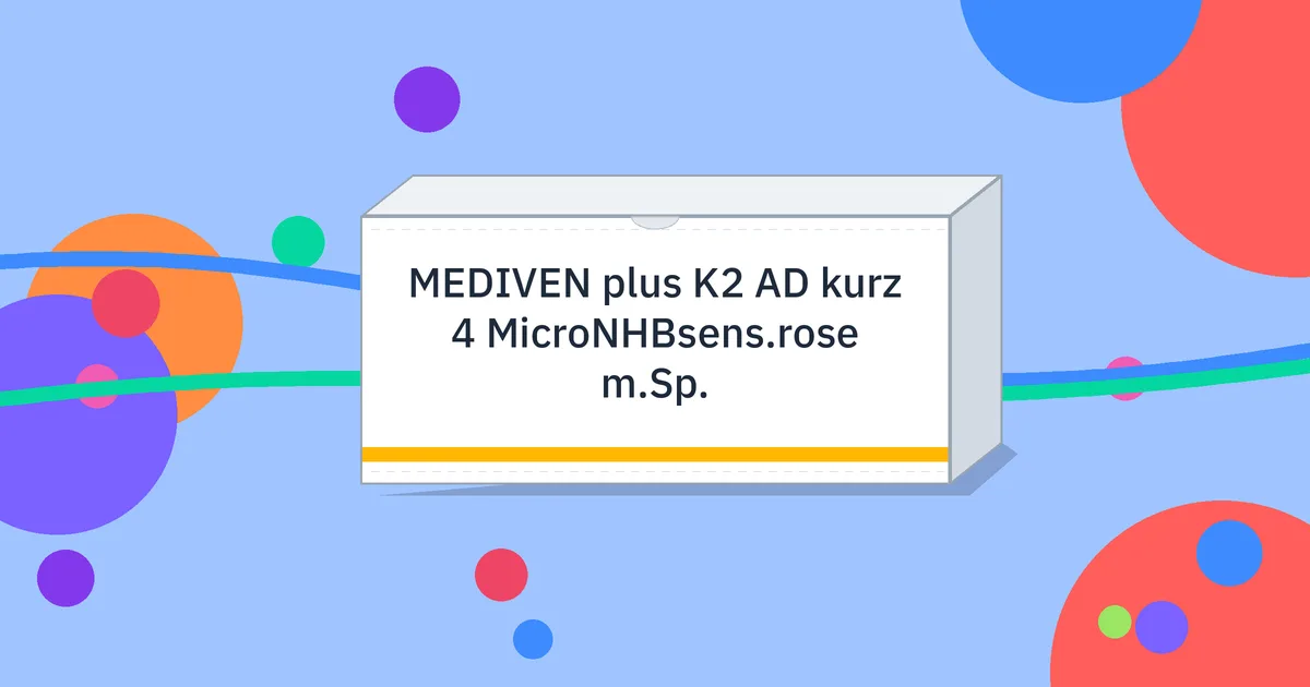 Symbolbild: Packung mit der Aufschrift MEDIVEN plus K2 AD kurz 4 MicroNHBsens.rose m.Sp. (PZN 15933921) – Verfügbarkeit und Bezug in Apotheken in Frankfurt am Main