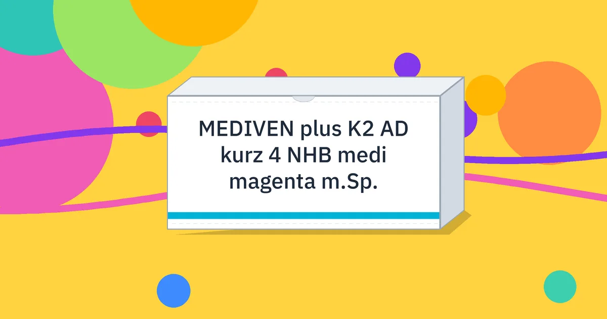 Symbolbild: Packung mit der Aufschrift MEDIVEN plus K2 AD kurz 4 NHB medi magenta m.Sp. (PZN 15925399) – Verfügbarkeit und Bezug in Apotheken in Frankfurt am Main