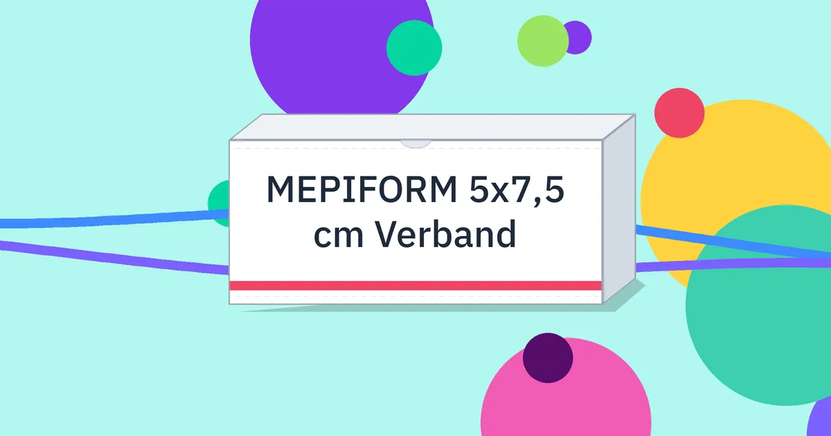 Symbolbild: Packung mit der Aufschrift MEPIFORM 5x7,5 cm Verband (PZN 10343764) – Verfügbarkeit und Bezug in Apotheken in Frankfurt am Main