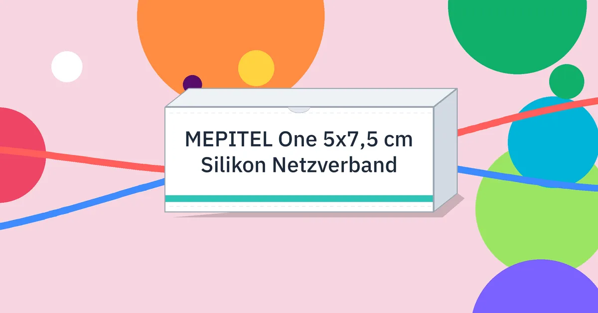 Symbolbild: Packung mit der Aufschrift MEPITEL One 5x7,5 cm Silikon Netzverband (PZN 18395720) – Verfügbarkeit und Bezug in Apotheken in Frankfurt am Main